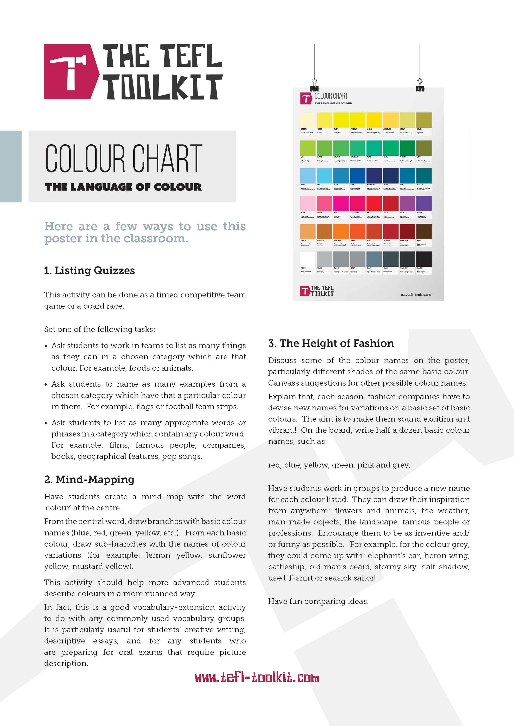 English Colour Chart | EFL Classroom Poster – TEFL-Toolkit.com