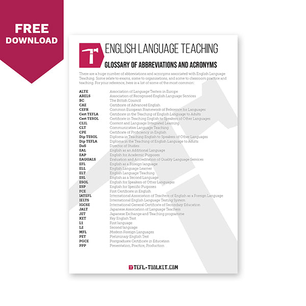 Glossary of Abbreviations and English Exams | EFL Resource – TEFL ...