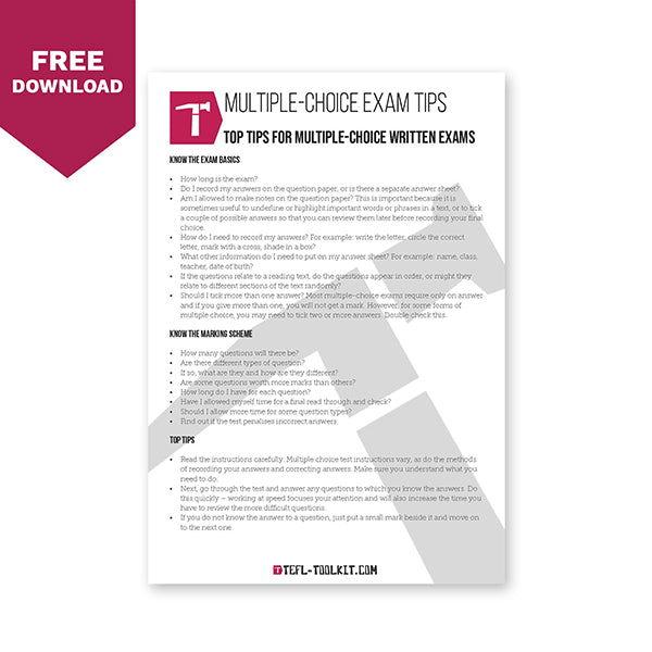 Tips for Multiple-Choice Written Exams | EFL Worksheet – EiA Shop
