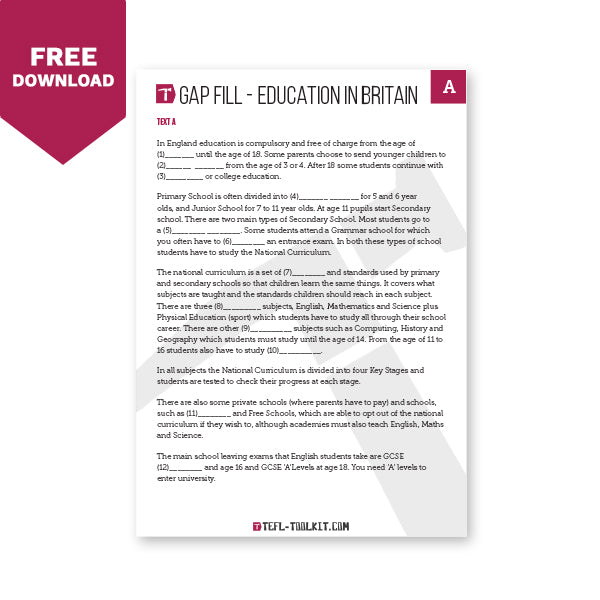 Education in Britain | Gap-Fill Worksheet | EFL Worksheet – TEFL ...